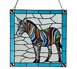 RIVER OF GOODS 12' Rainbow Zebra Stained Glass Indow Panel - One-color