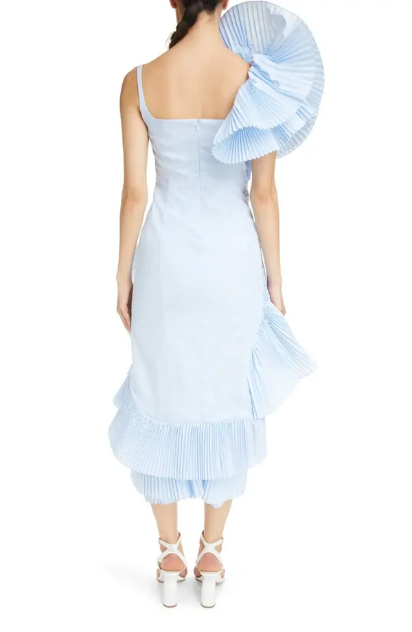 open lace back dress Fan Effect Pleated Long Gold Gown – John Paul Ataker main image 1