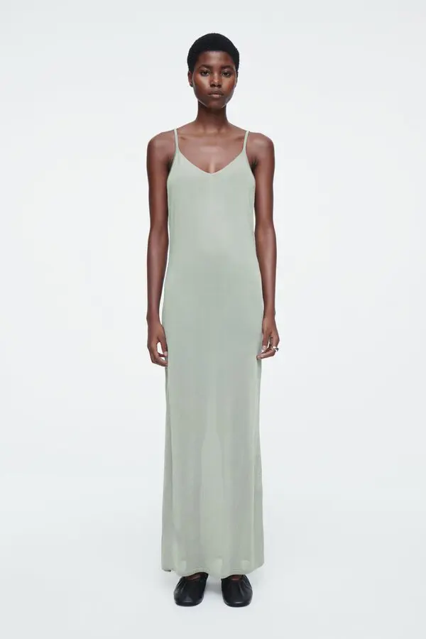 Cos Sheer Knitted Slip Dress - Green | Editorialist