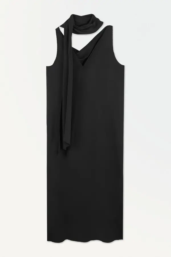 Cos Silk Scarf Dress - Black