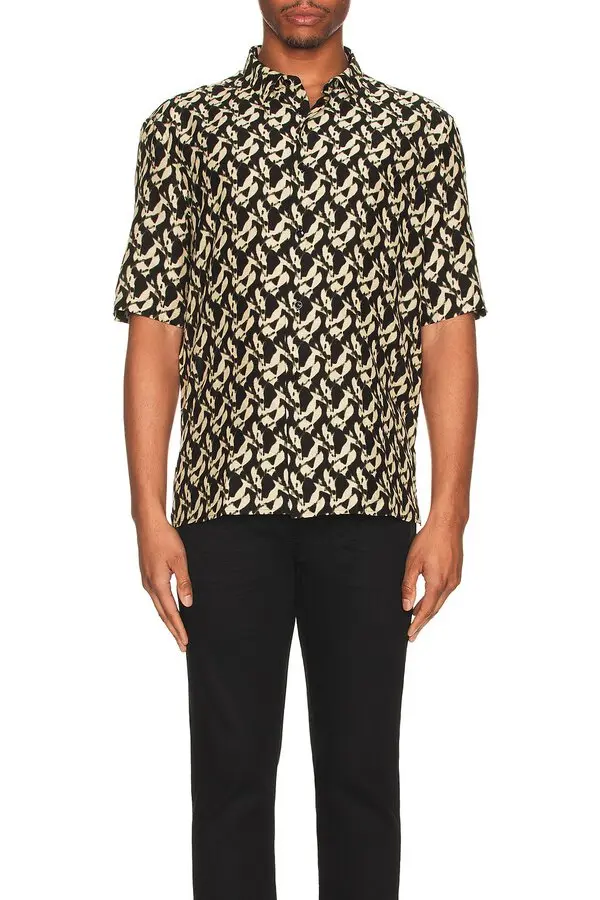 Saint Laurent Chemise Polo Col Pointu In Black - Vert Fonce