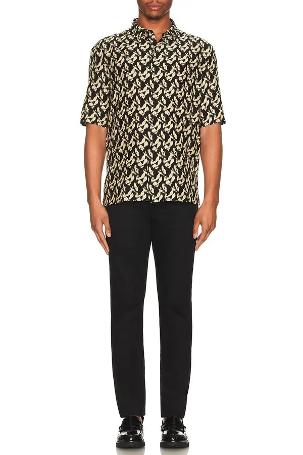 Saint Laurent Chemise Polo Col Pointu In Black - Vert Fonce