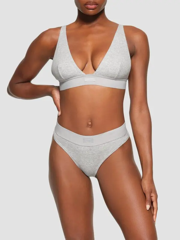 SKIMS Cotton Rib Plunge Bralette - Light Heather Grey