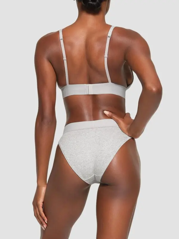 SKIMS Cotton Rib Plunge Bralette - Light Heather Grey