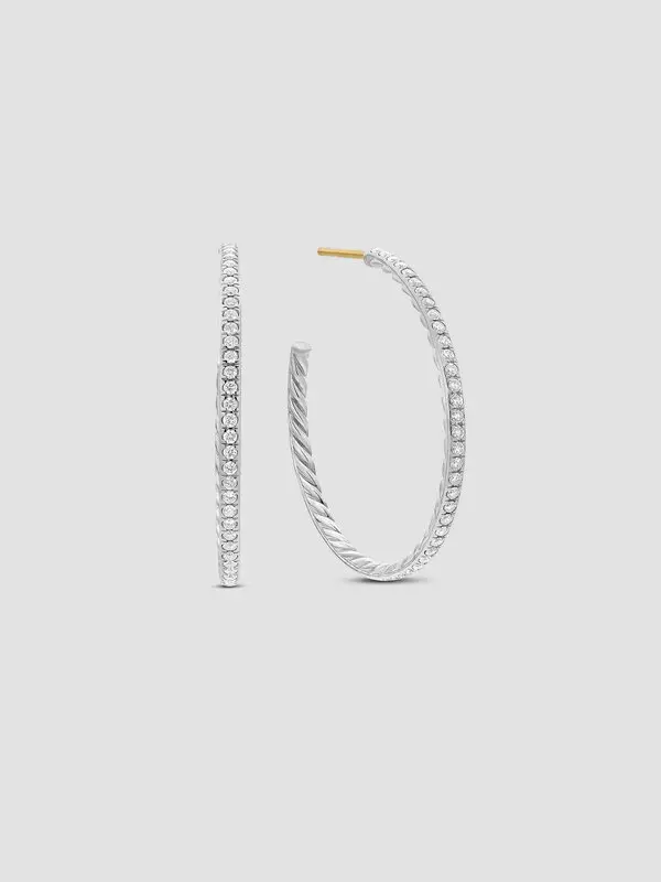 David Yurman Pavé Hoop Earrings In With Diamonds, 38mm