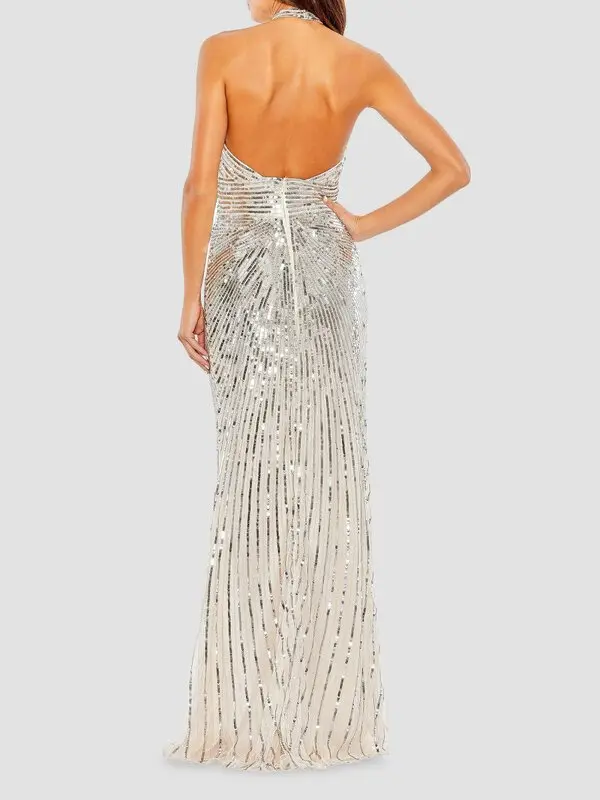 Mac Duggal Sequined Halterneck Gown - Silver