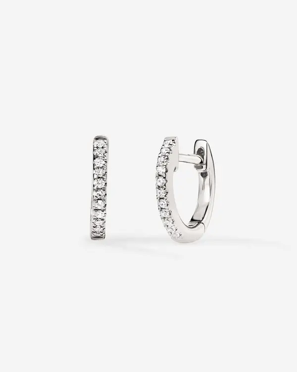 Ring Concierge Petite Diamond Huggies Earrings In 14k White Gold - One-color