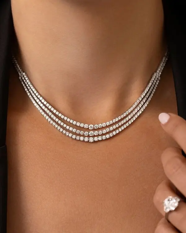 Ring Concierge Triple Row Graduated Diamond Tennis Necklace