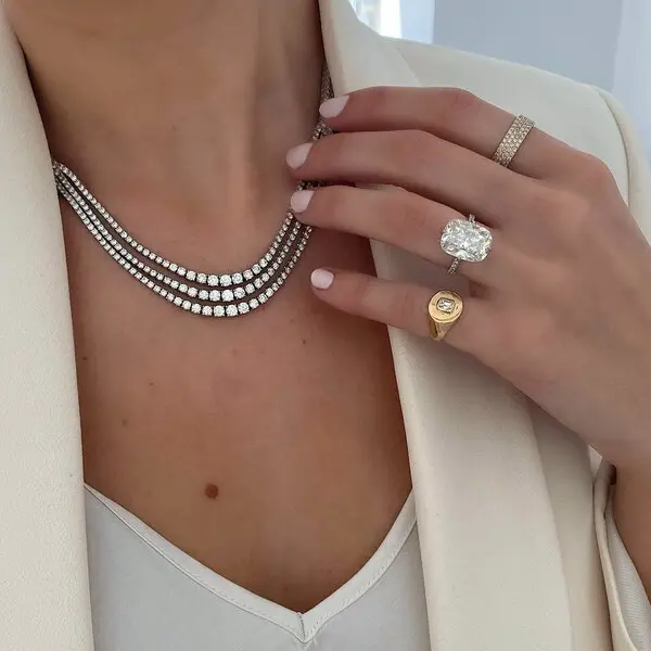 Ring Concierge Triple Row Graduated Diamond Tennis Necklace