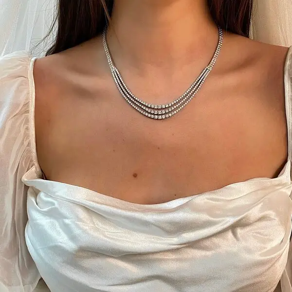 Ring Concierge Triple Row Graduated Diamond Tennis Necklace