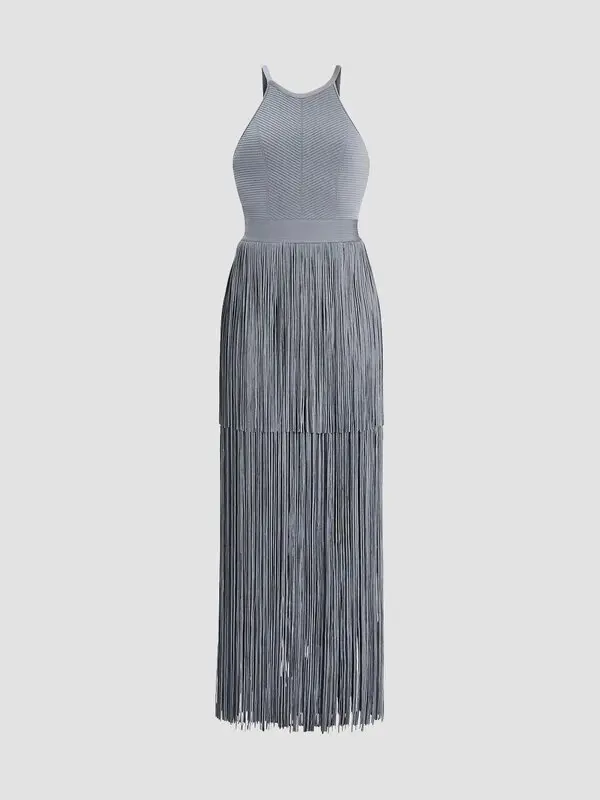 Herve Leger Halter Fringe Maxi Dress