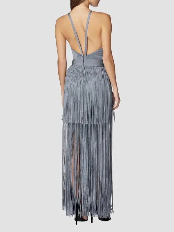 Herve Leger Halter Fringe Maxi Dress