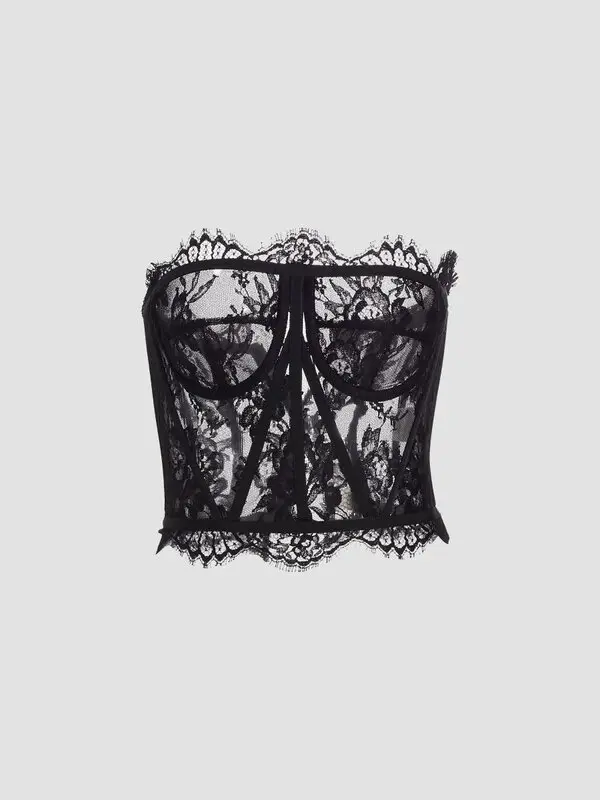Dolce & Gabbana Strapless Lace Corset Top - Black