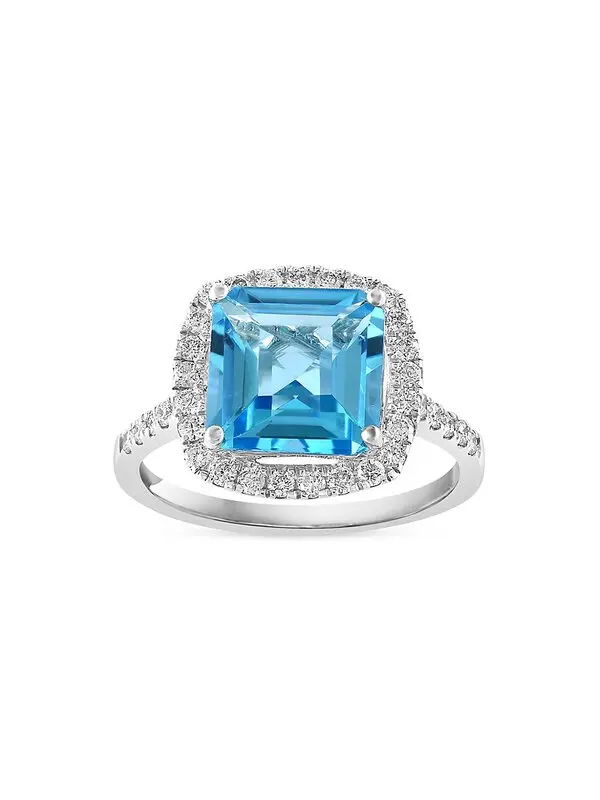Saks Fifth Avenue Collection 14k White Gold Topaz & 0.45 Tcw Diamond Halo Ring - Blue