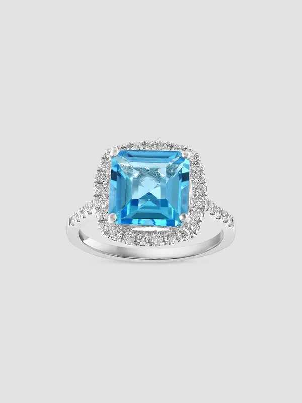 Saks Fifth Avenue Collection 14k White Gold Topaz & 0.45 Tcw Diamond Halo Ring - Blue