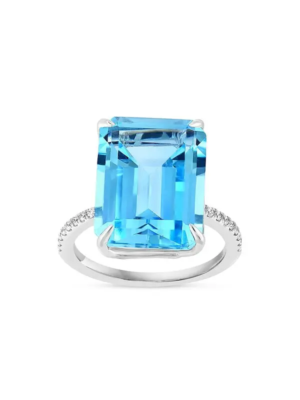 Saks Fifth Avenue Collection 14k White Gold Topaz & 0.13 Tcw Diamond Ring - Blue