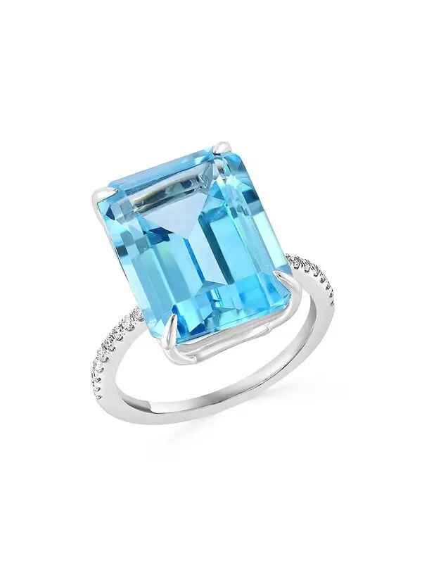 Saks Fifth Avenue Collection 14k White Gold Topaz & 0.13 Tcw Diamond Ring