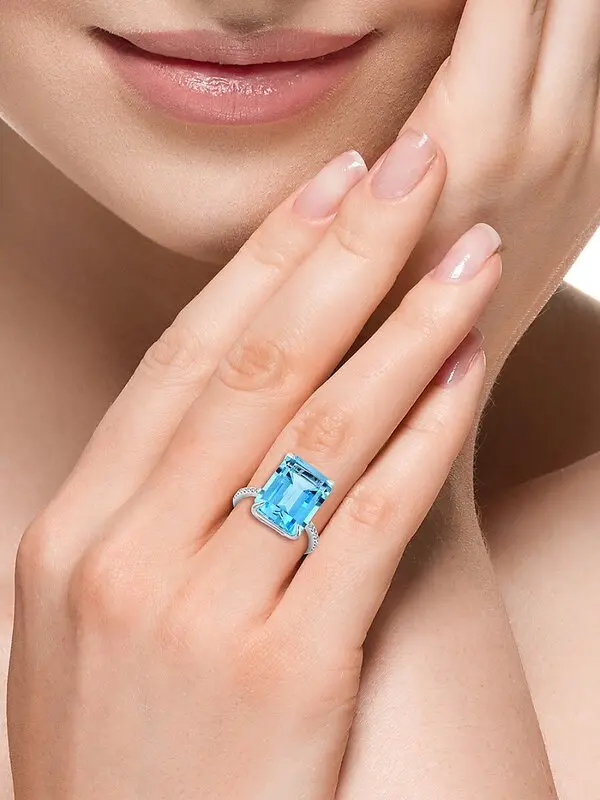 Saks Fifth Avenue Collection 14k White Gold Topaz & 0.13 Tcw Diamond Ring
