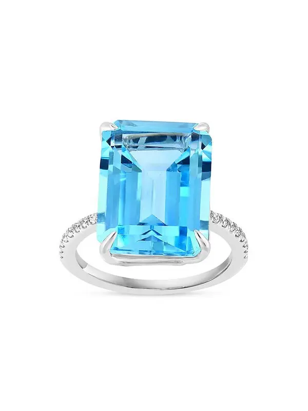 Saks Fifth Avenue Collection 14k White Gold Topaz & 0.13 Tcw Diamond Ring