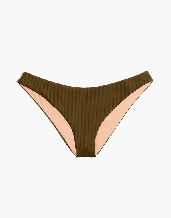 Madewell Second Wave Ribbed Cheeky Bikini Bottom - Kale