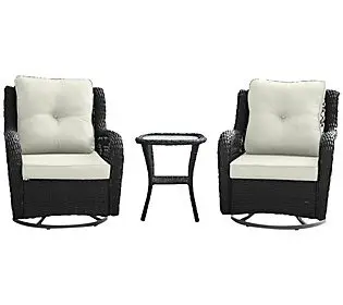 MANHATTAN COMFORT Fruttuo Swivel Steel Rattan 3-piece Patio Conve Rsation Set - One-color