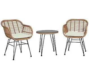 MANHATTAN COMFORT Antibes 1.0 Steel Rattan 3-piece Patio Conversa Ion Set - One-color