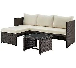 MANHATTAN COMFORT Menton Steel Rattan 2-piece Lounge And 2 Seater With Table - One-color
