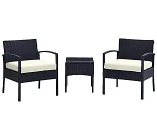 MANHATTAN COMFORT Noli Steel Rattan 3-piece Patio Conversation Se With Cushions - One-color