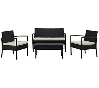 MANHATTAN COMFORT Noli Steel Rattan 4-piece Patio Conversation Se With Cushions - One-color