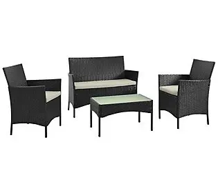 MANHATTAN COMFORT Imperia Steel Rattan 4-piece Patio Conversation Set - One-color