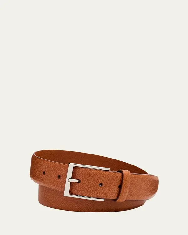 Simonnot Godard Galuchat Grained Leather Belt, 35mm - Caramel