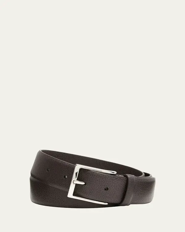Simonnot Godard Galuchat Grained Leather Belt, 35mm - Dark Brown