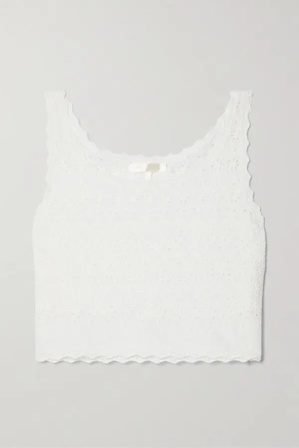 LoveShackFancy Luvita Cropped Broderie Anglaise Cotton Tank - White