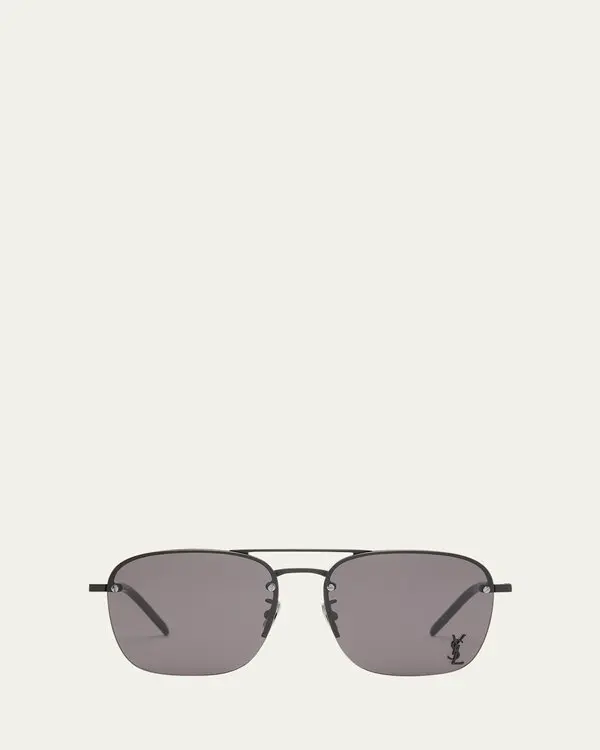 Saint Laurent Raised Metal Aviator Sunglasses - Semimatte Black