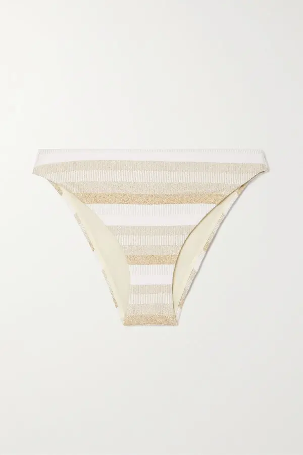 Max Mara Swami Metallic Striped Stretch Bikini Briefs - White