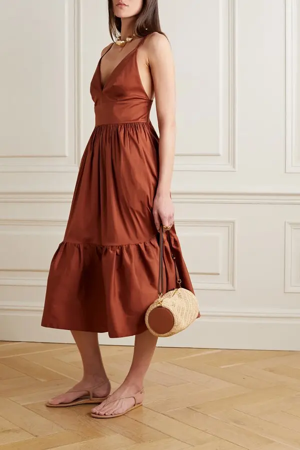 Max Mara Aquila Tiered Cotton-blend Poplin Midi Dress