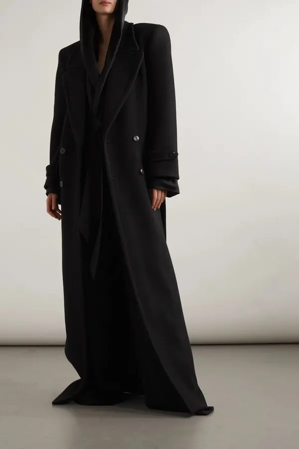 Saint Laurent Oversized Belted Double-Breasted Wool Coat - Black