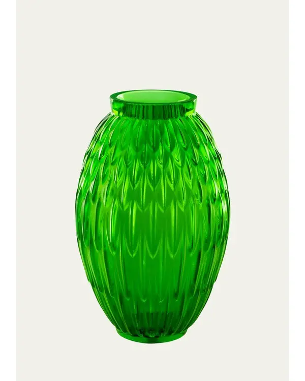 Lalique Meadow Plumes Vase - Green