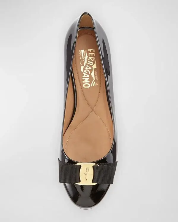 FERRAGAMO Varina Patent Leather Ballerina Flats - Black