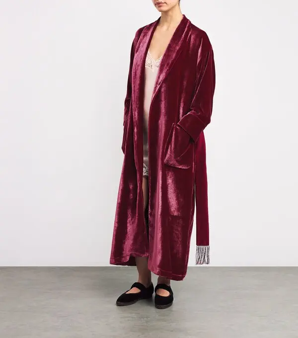 DANIEL HANSON Velvet Silk-lined Robe - Pink