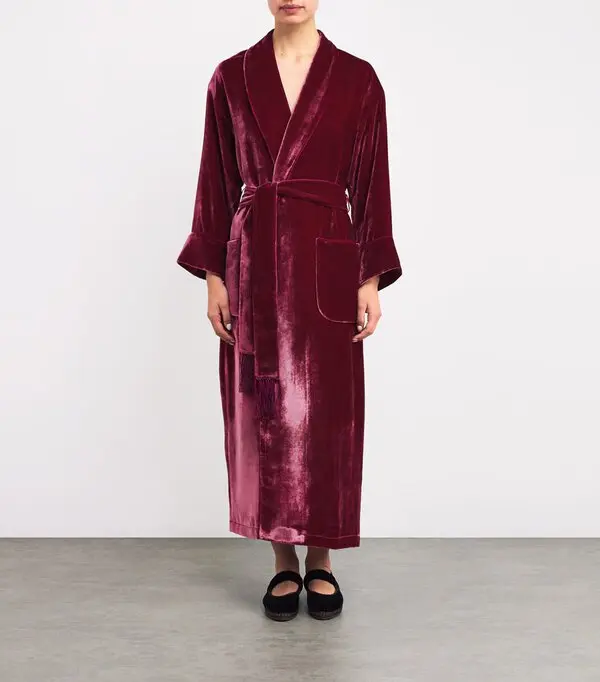 DANIEL HANSON Velvet Silk-lined Robe - Pink
