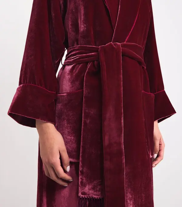 DANIEL HANSON Velvet Silk-lined Robe - Pink