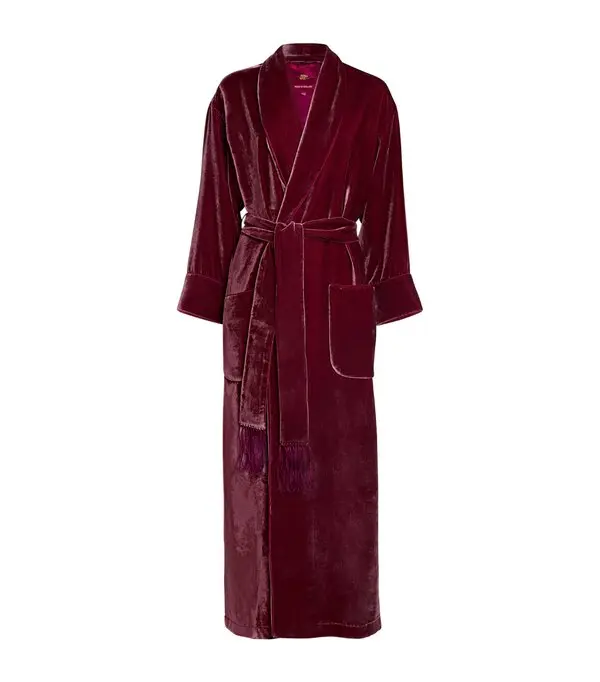 DANIEL HANSON Velvet Silk-lined Robe - Pink
