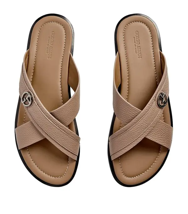 Giorgio Armani Taupe Leather Sandals Men size 8 Giorgio Armani Leather Crossover Sandals - Beige | Editorialist main image 3