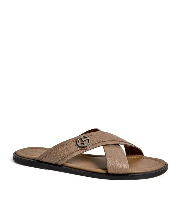 Giorgio Armani Taupe Leather Sandals Men size 8 Giorgio Armani Leather Crossover Sandals - Beige | Editorialist main image 2