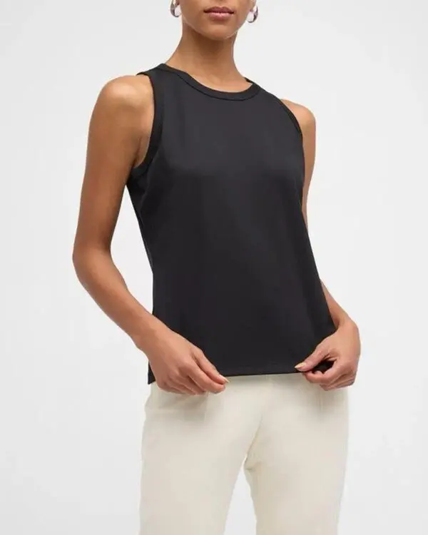 Lafayette 148 New York Swiss Cotton Rib Racerback Tank - Black