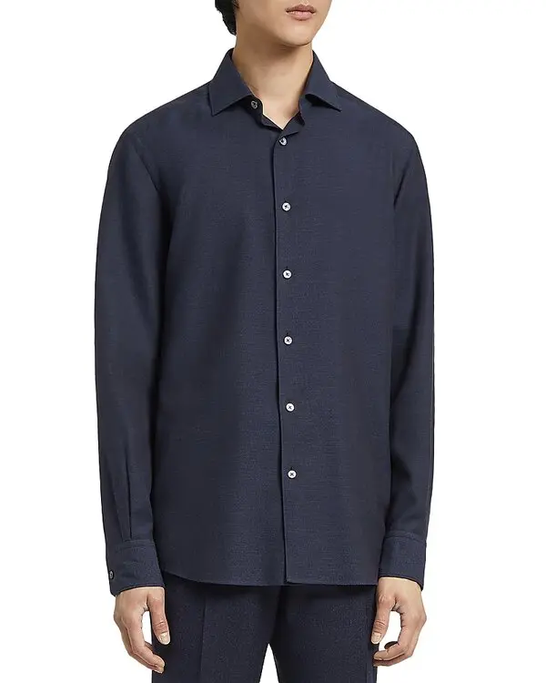 Zegna Cashco Long Sleeve Button Up Shirt - Dark Blue