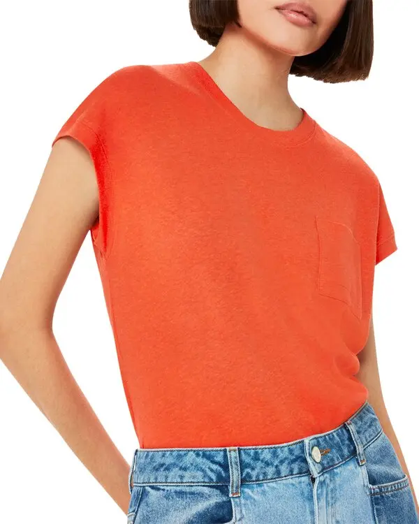 Whistles Ember Linen Mix Pocket Tee - Red