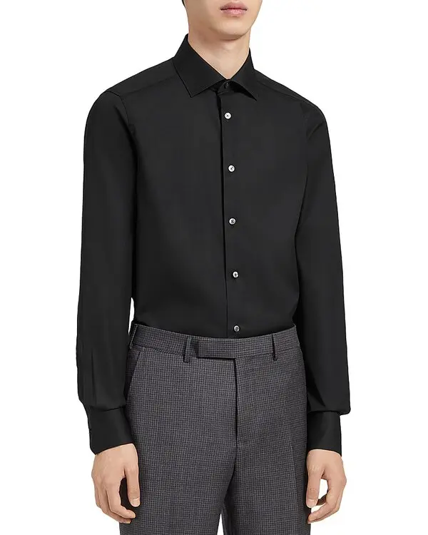 Zegna Trofeo Long Sleeve Tailored Fit Shirt - Black