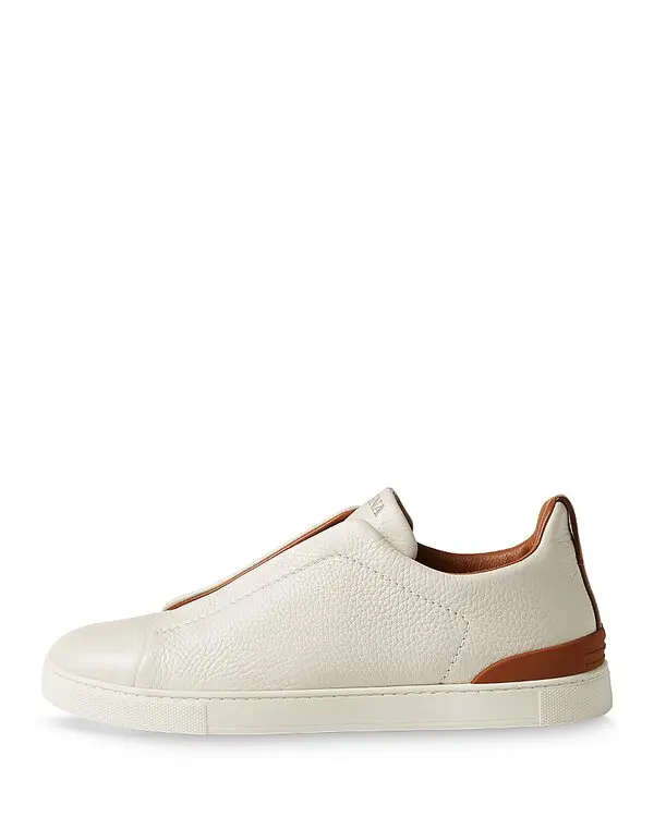 Zegna Deerskin Triple Stitch Low Top Sneakers - White